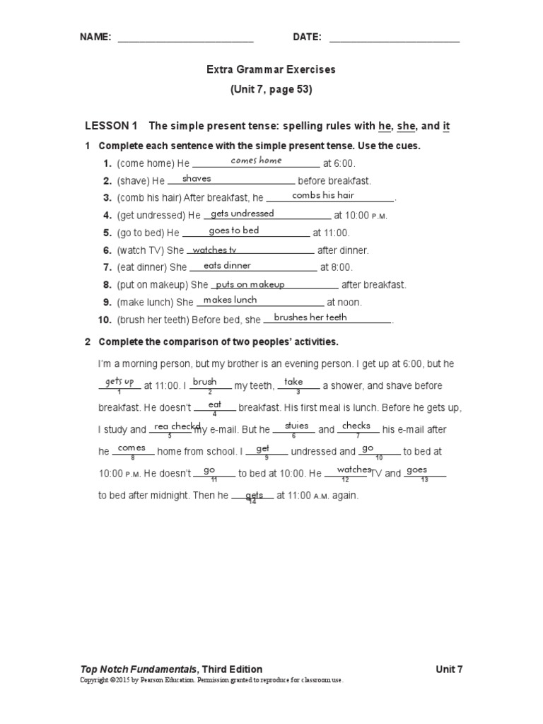 Extra Grammar Exercises (Unit 7, Page 53) | PDF | Lunch | Linguistics