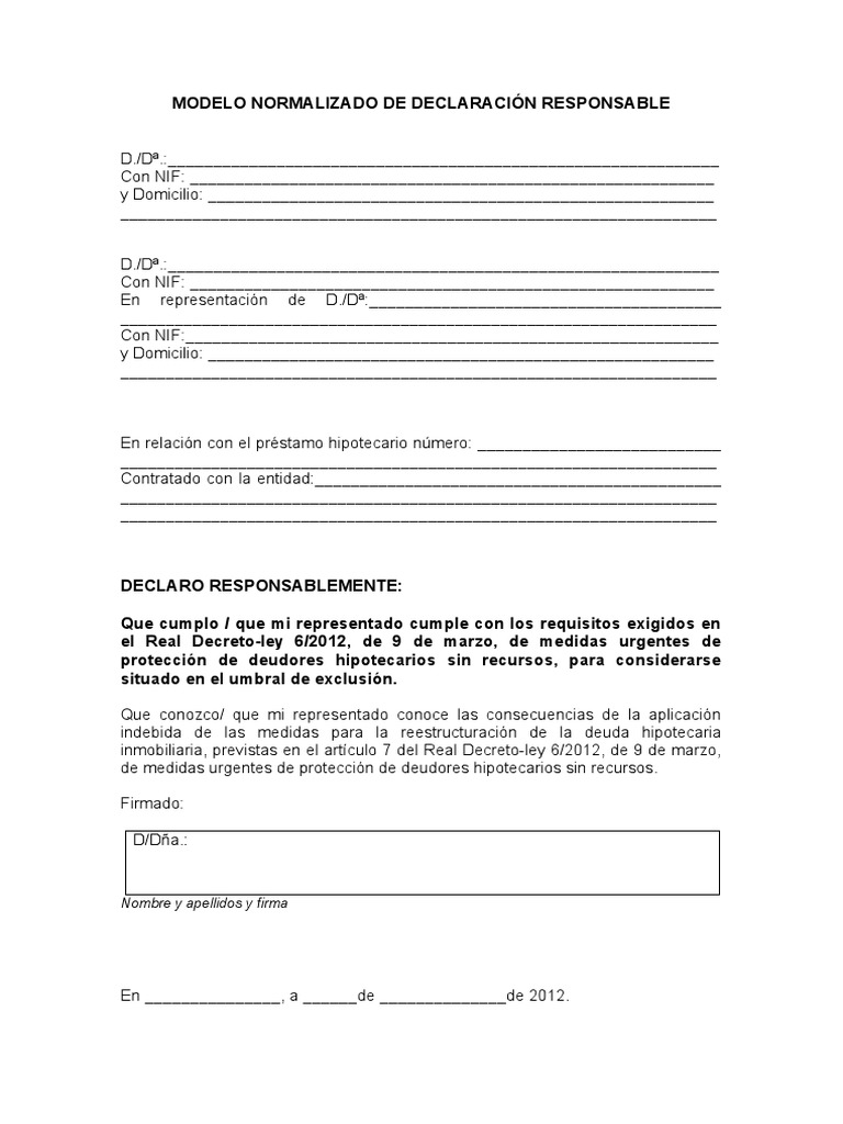 Modelo Declaracion Responsable | PDF