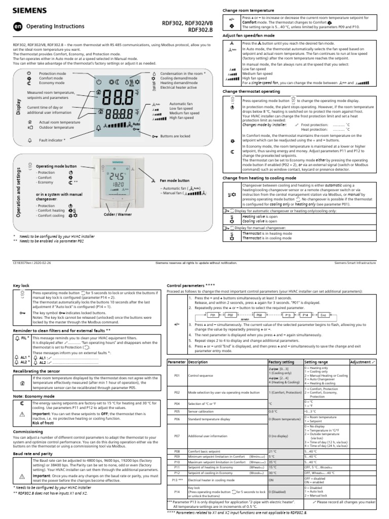 Operating Instructions RDF302, RDF302/VB RDF302.B: +/ - Comfort Mode ...