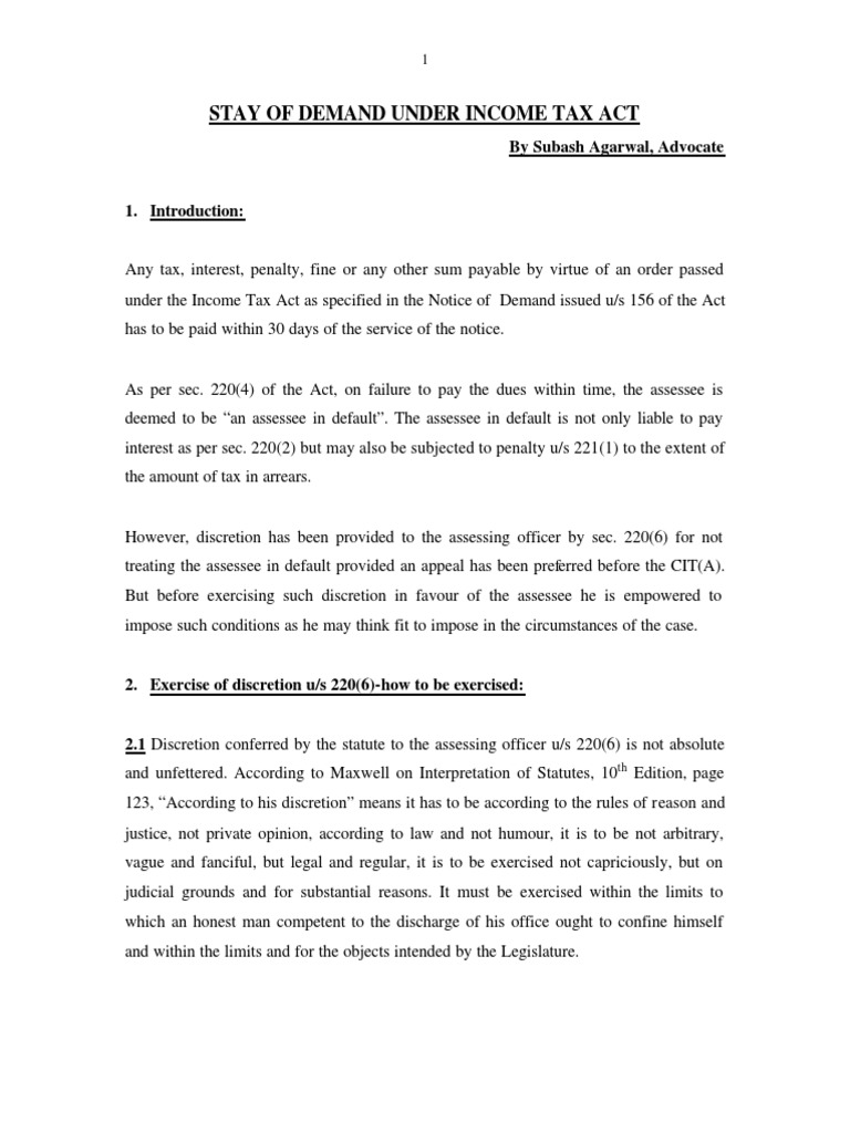 Stay of Demand Under Income Tax Act | PDF | Taxes | Discretion