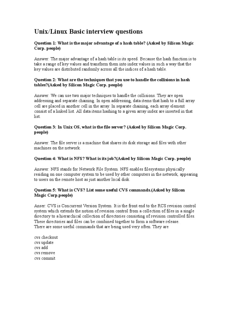 UnixLinux Basic Interview Question | PDF | Computer Network | File System