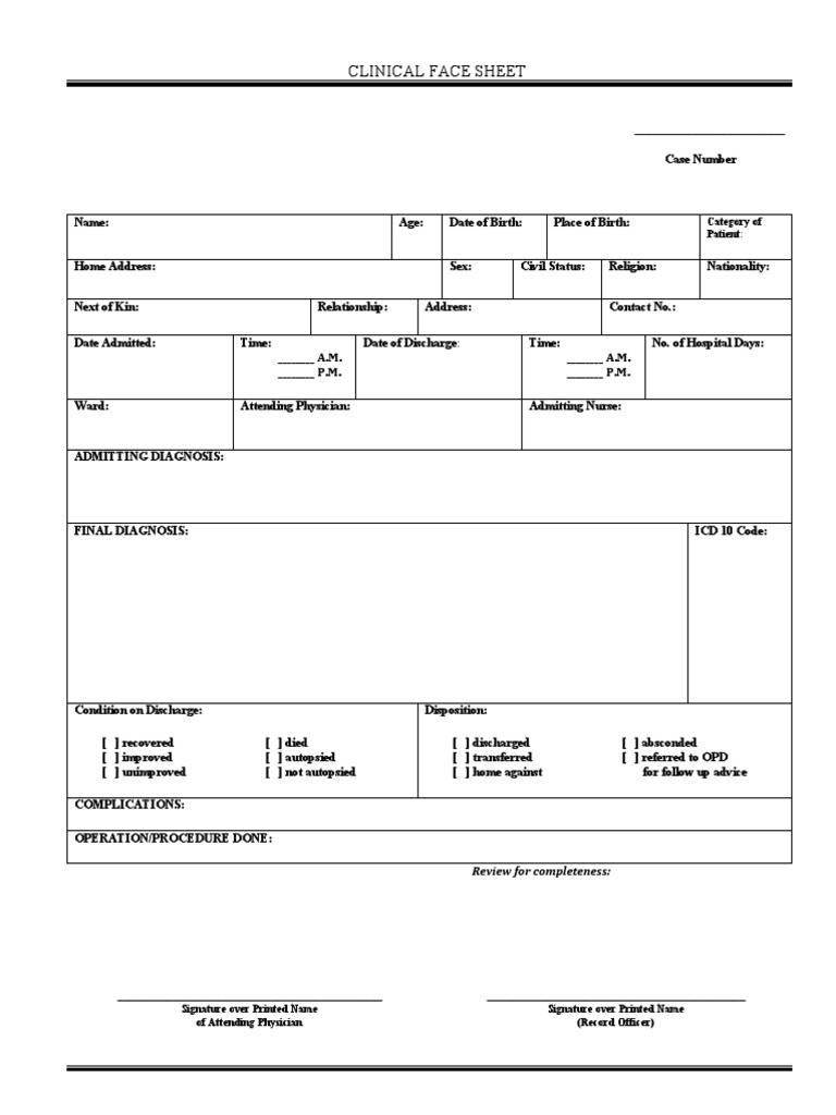 Clinical Face Sheet: Category of Patient | PDF | Anesthesia | Surgery