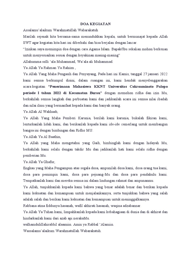 Doa Kegiatan | PDF
