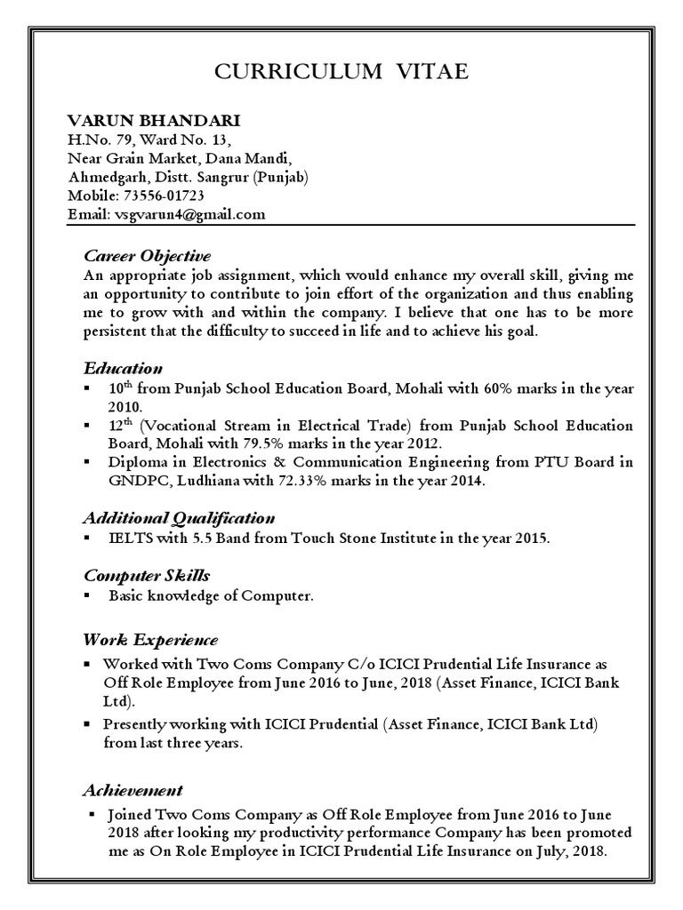 CURRICULUM VITAE Varun Bhandari | PDF