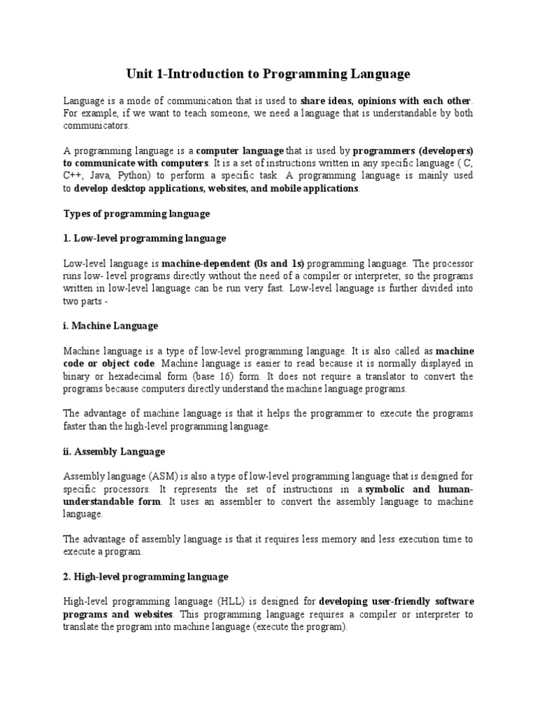 Unit-1, - Programming Language | Descargar gratis PDF | Software ... Unit-1, - Programming Language | Descargar gratis PDF | Software ...