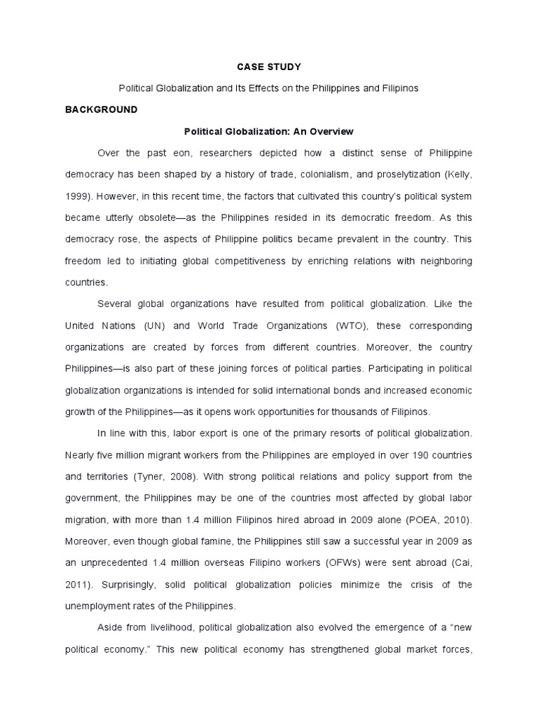 CASE STUDY - Political Globalization | PDF | Globalization | Philippines