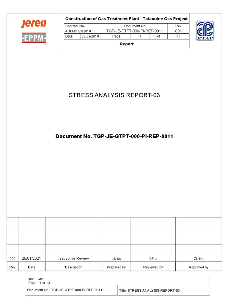 Gas Treatment Stress Analysis Report | PDF | Pipe (Fluid Conveyance ...