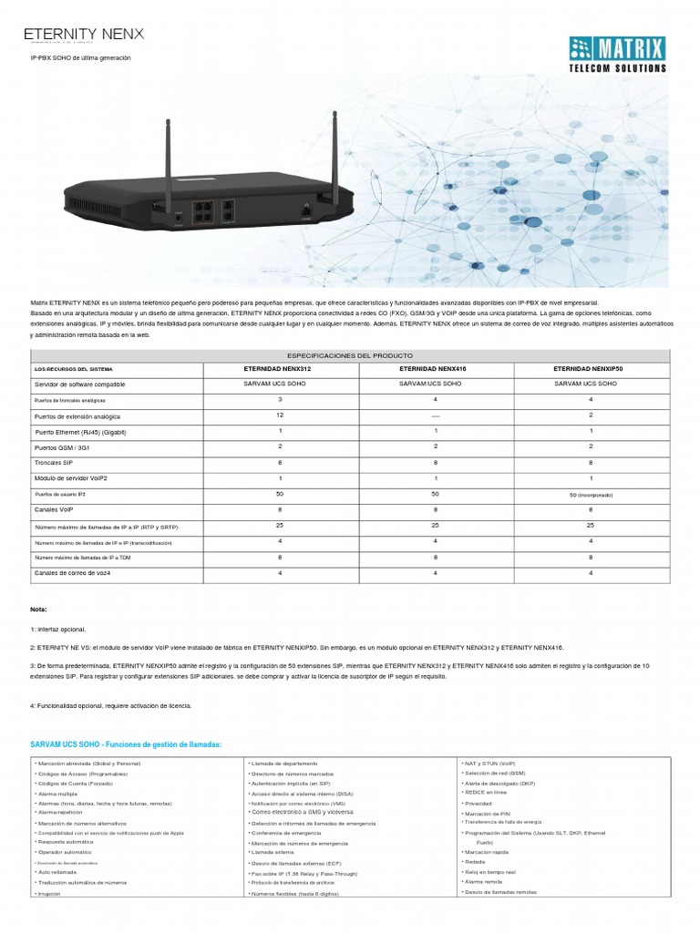 ETERNITY NENX - Especificaciones Tecnicas | PDF | Voz sobre IP | Gsm