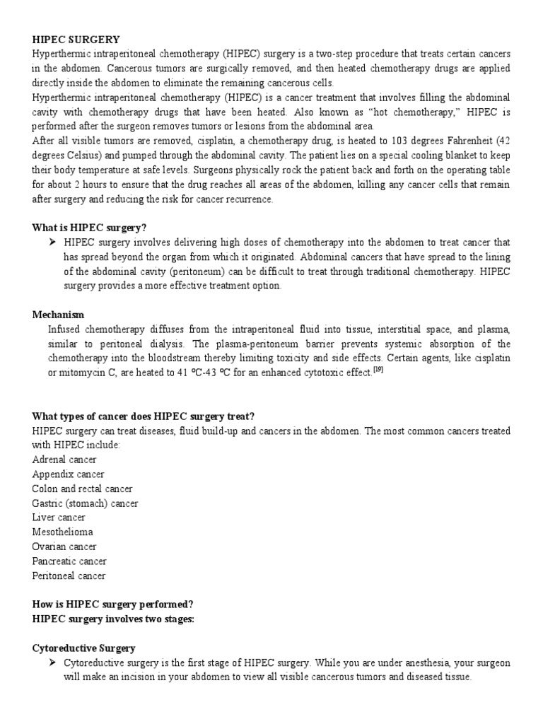 An In-Depth Look at HIPEC Surgery: A Two-Step Procedure that Delivers ...