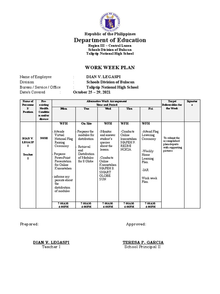 Department of Education: Work Week Plan | PDF