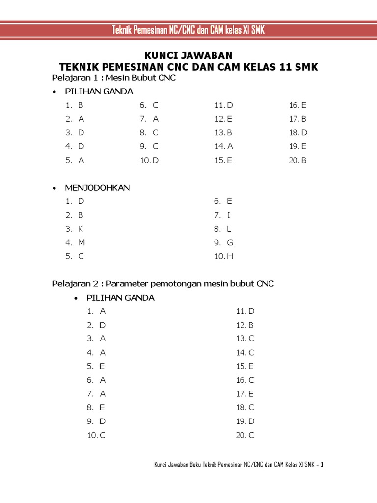 Kunci Tp Cnc Dan Cam Kelas Xi Smk Pdf