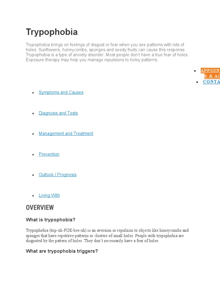 Trypophobia: Symptoms and Causes | PDF | Psychotherapy | Mental Disorder