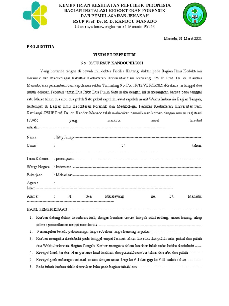 Contoh Visum Et Repertum | PDF