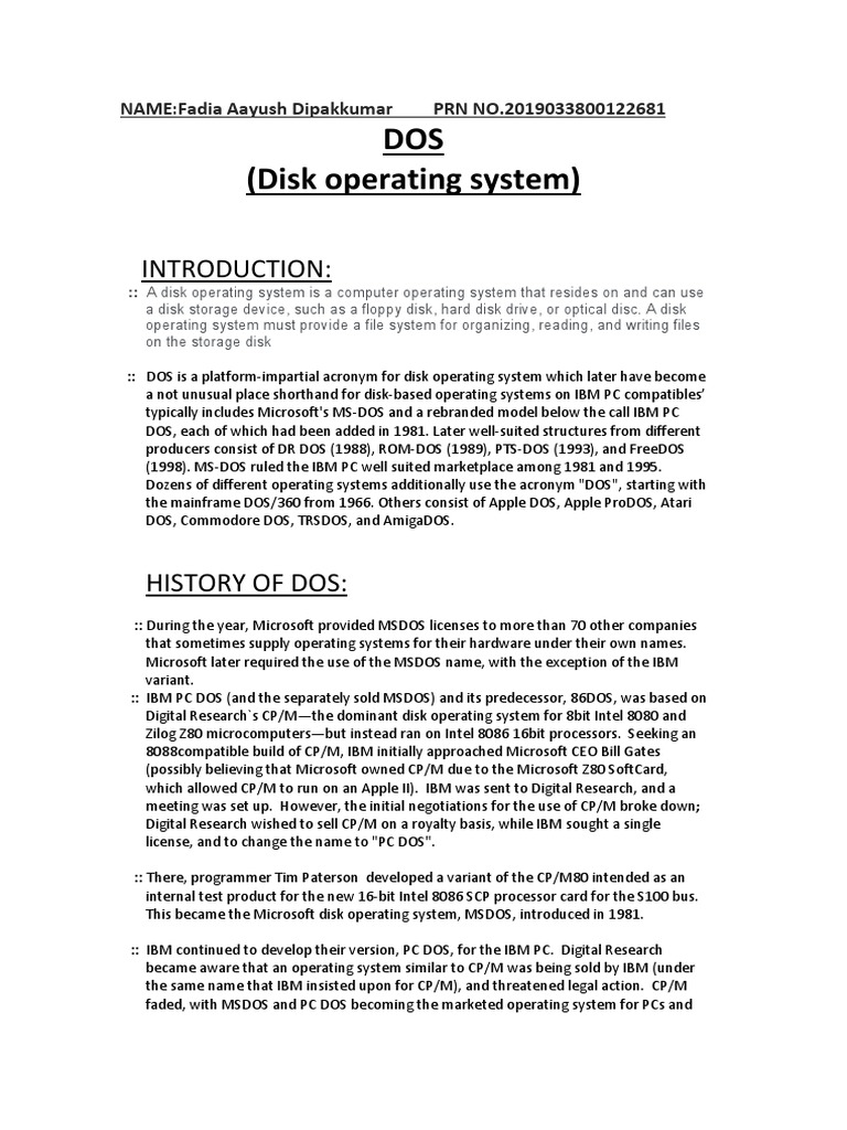Overview of Disk Operating Systems | PDF | Dos | Booting