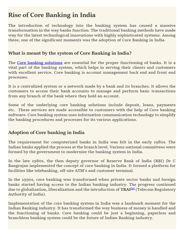 Rise of Core Banking in India | PDF | Banks | Reserve Bank Of India