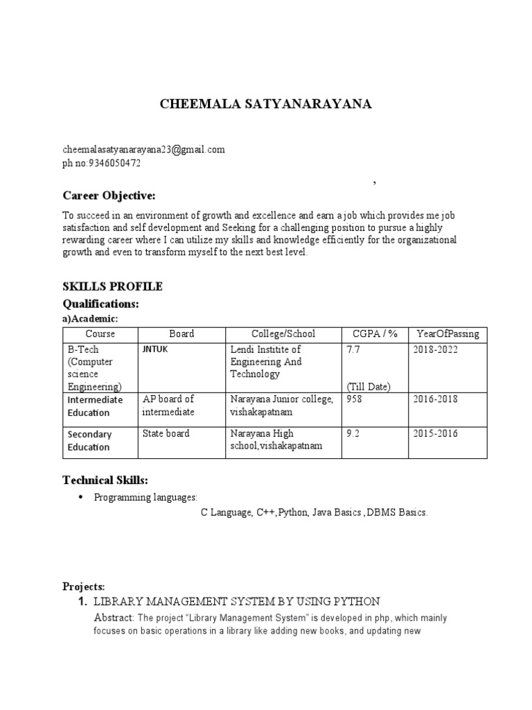 Satya Resume | PDF | Cognition