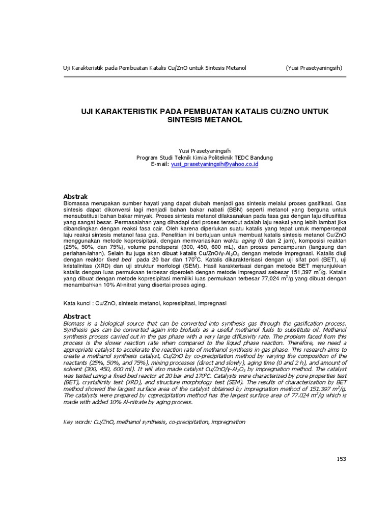 Katalis Cu/ZnO untuk Sintesis Metanol | PDF