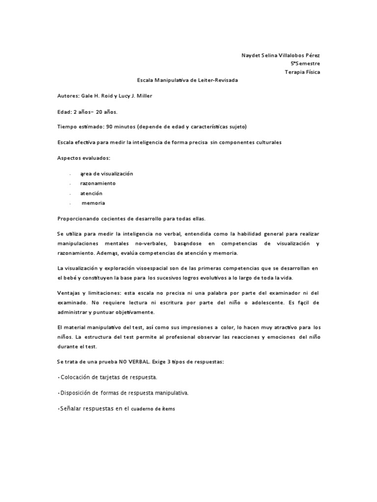 Escala Manipulativa Internacional de Leiter R | PDF | Inteligencia ...