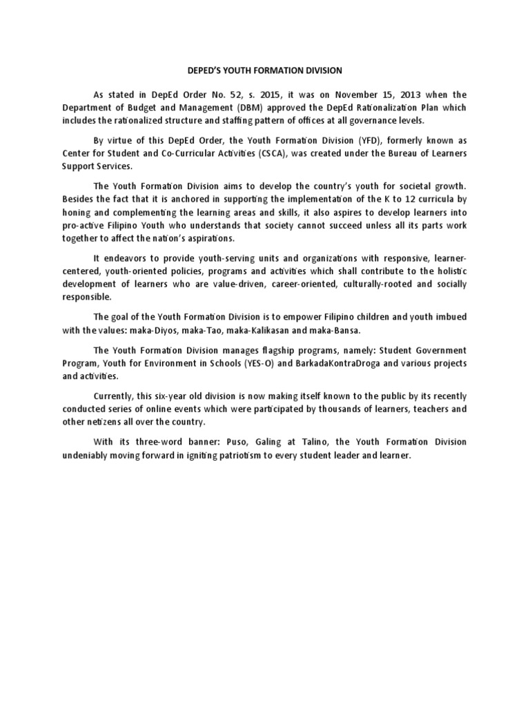 Youth Formation Division Overview | PDF | Social Science