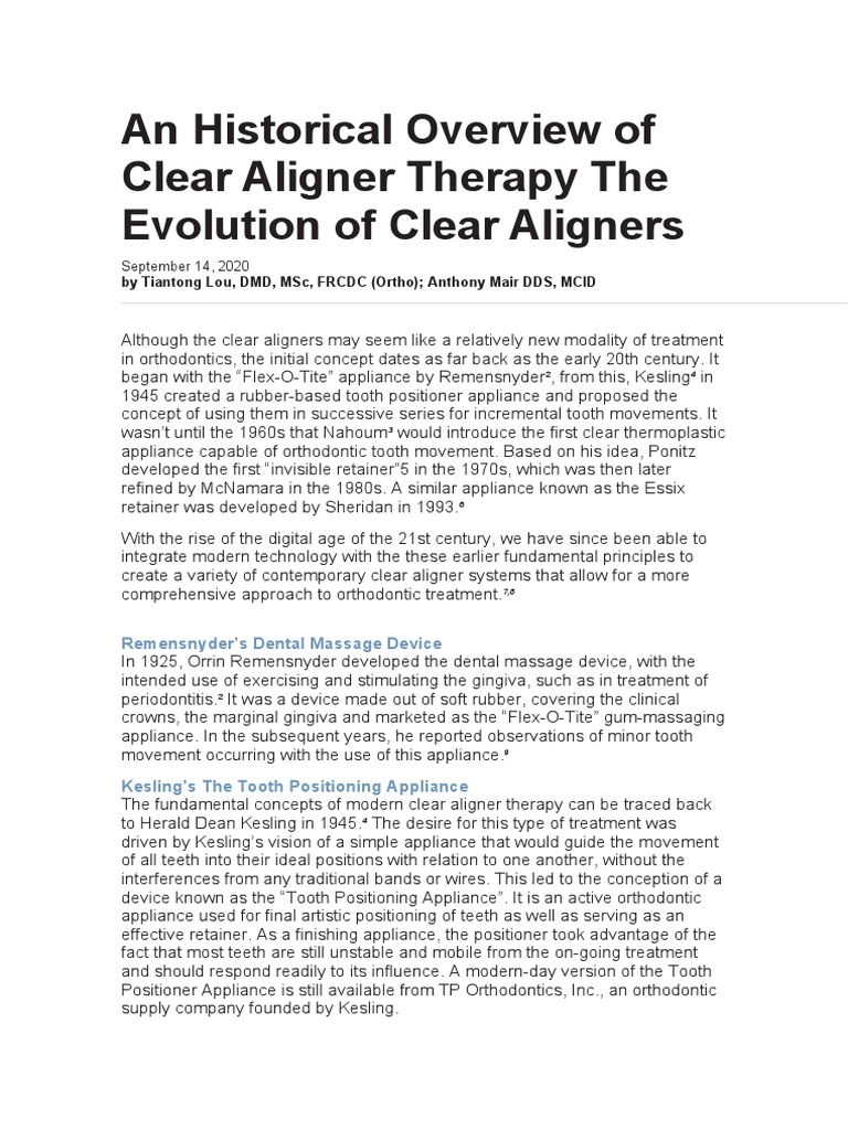 An Historical Overview of Clear Aligner Therapy The Evolution of Clear ...