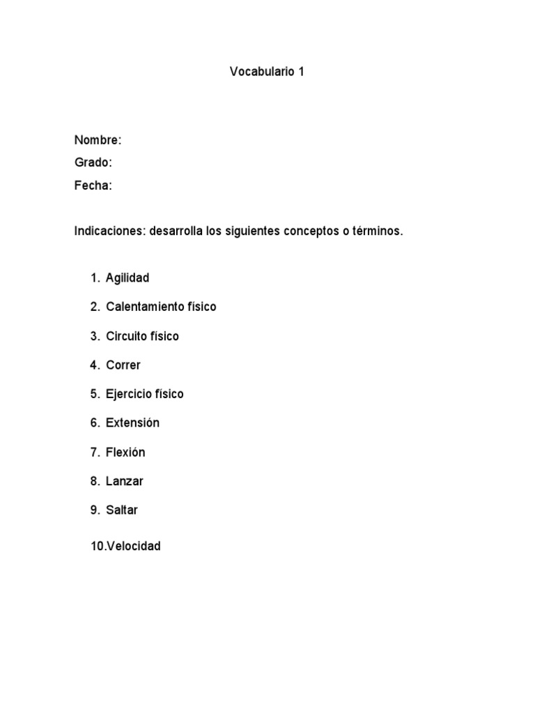 Vocabulario 1 3r 4to Grado | PDF