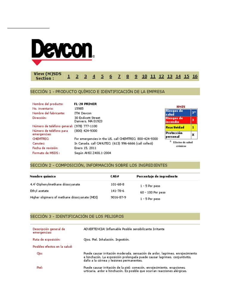 MSDS Devcon Flexane Primer FL-20 (15985) Antamina | PDF | Agua | Contaminación
