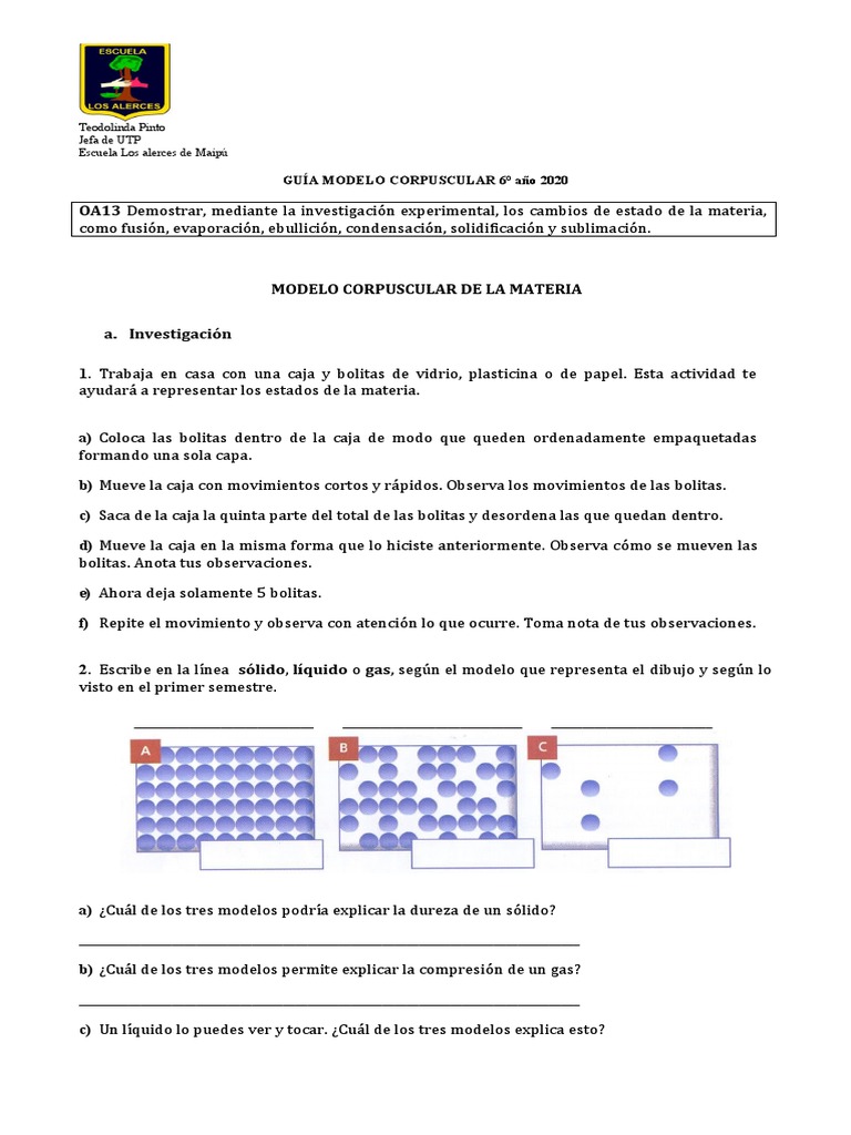 6° A B Ciencias Naturales Guia Modelo Corpuscular 2 Al 13 Noviembre ...