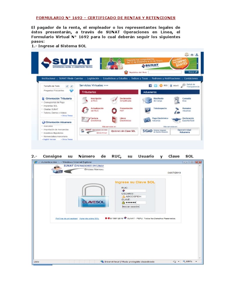 Instrucciones para Formulario 1692 SUNAT | PDF
