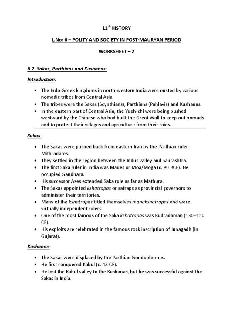 11th History - L.6 - Worksheet.2 | PDF | Asia
