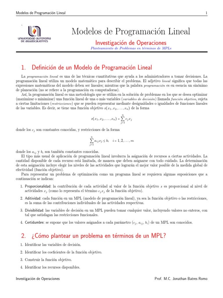 Modelos de Programación Lineal | PDF | Programación lineal | Función ...