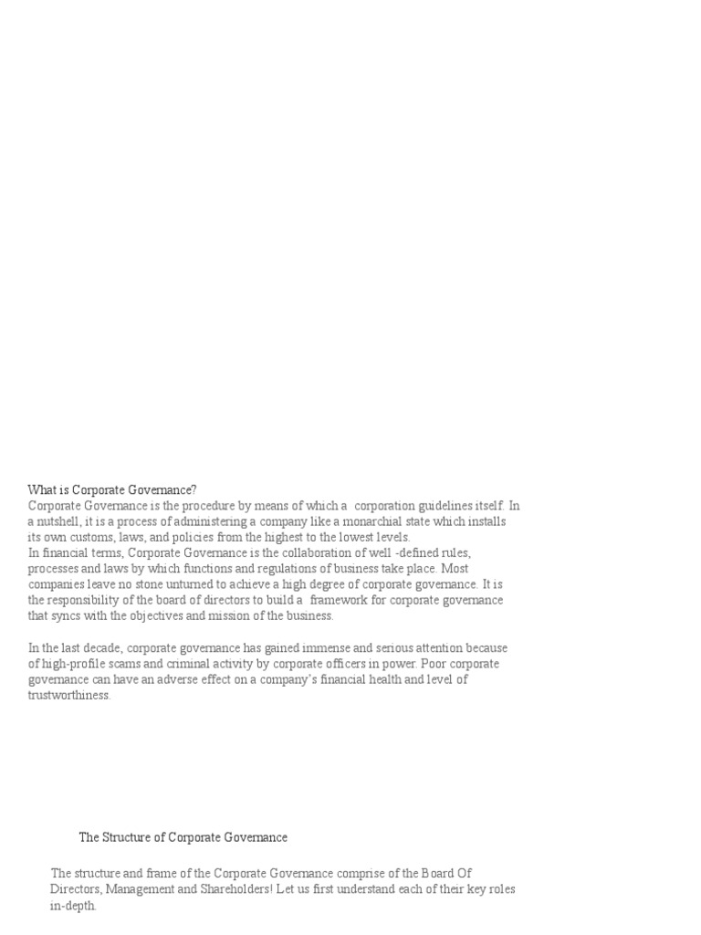 Structure Of Corporate Governance Pdf Corporate Governance Governance