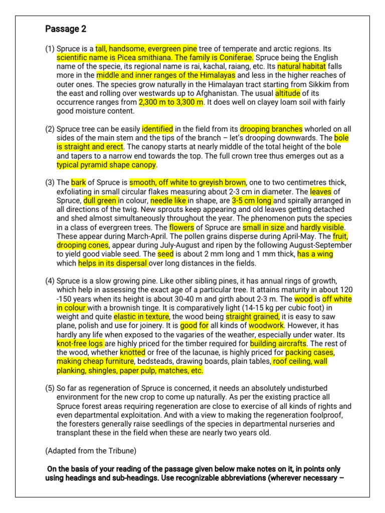 Note Making Passage For Practice Class 11 | PDF