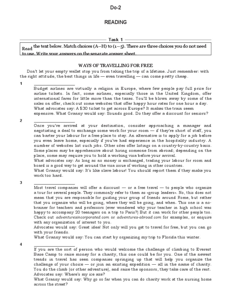 Task 1 Read the text below. Match choices (А-Н) to (1-5) - There are three choices you do not ...