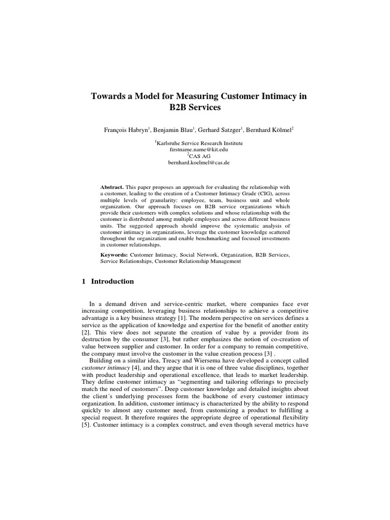 Measuring Customer Intimacy in B2B Services | PDF | Customer ...