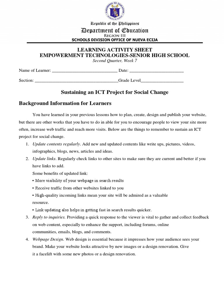 Learning Activity Sheet Empowerment Technologies-Senior High School | PDF | Joomla | Educational ...