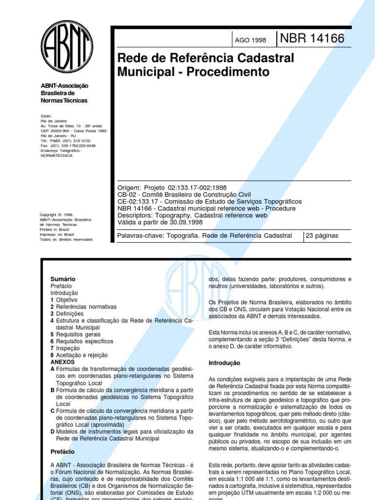 NBR 14166 | PDF | Topografia | Geodésia