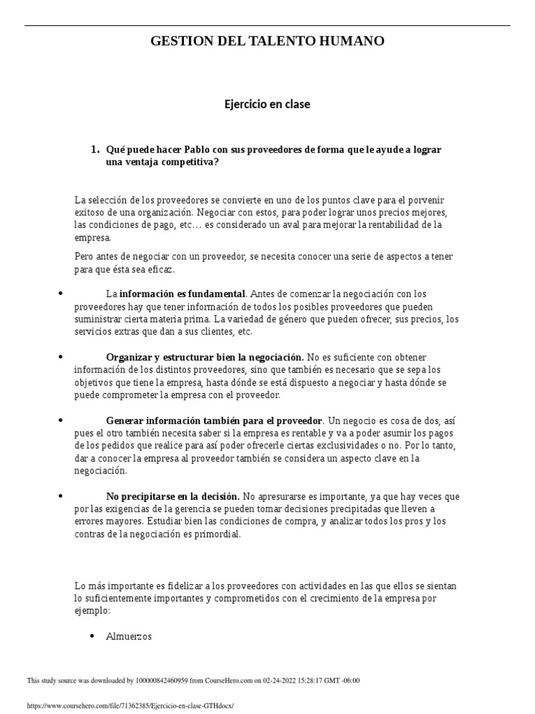 Ejercicio en Clase GTH | PDF | Business | Gestión de recursos humanos