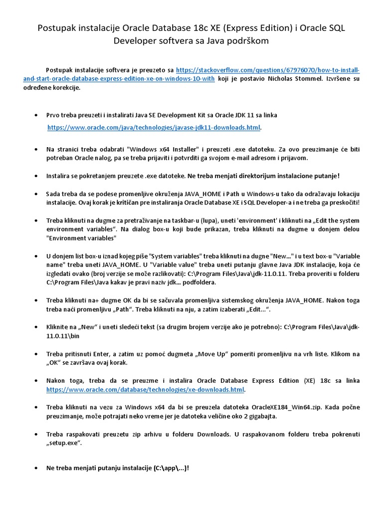 Postupak Instalacije Java SDK Oracle Database 18c XE I Oracle SQL ...