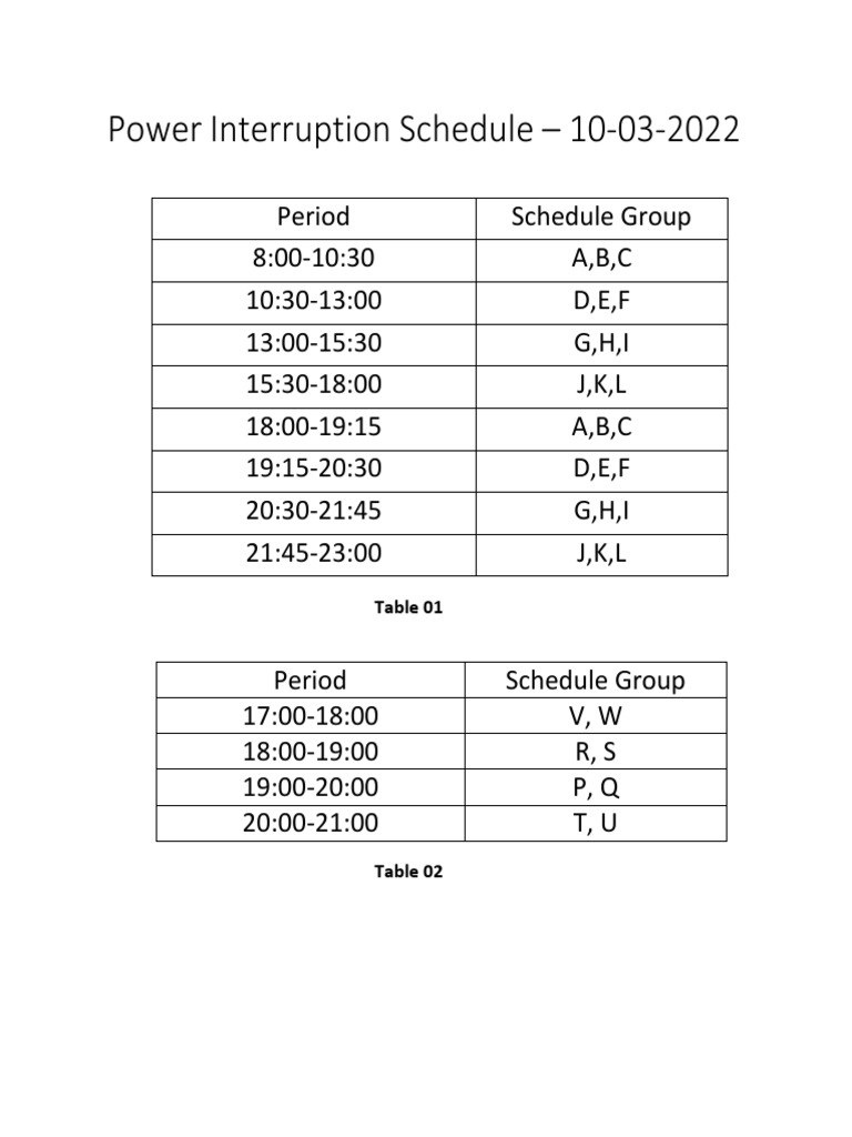 Power Outage Schedule Notice | PDF