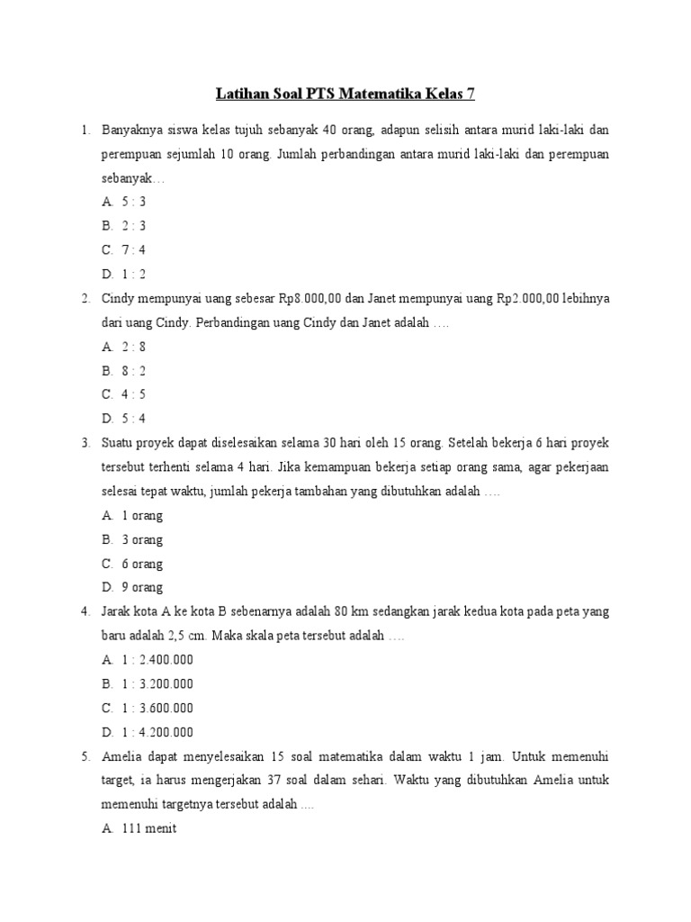 Latsol PTS MTK Kelas 7 | PDF