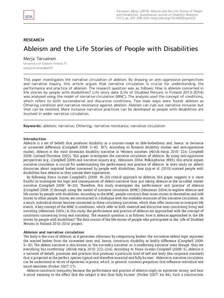 Ableism and The Life Stories of People With Disabilities: Merja ...