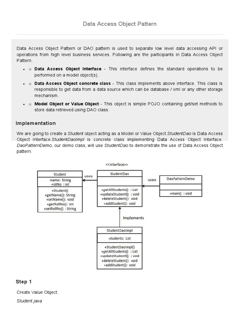 Data Access Object Pattern | PDF | Class (Computer Programming ...