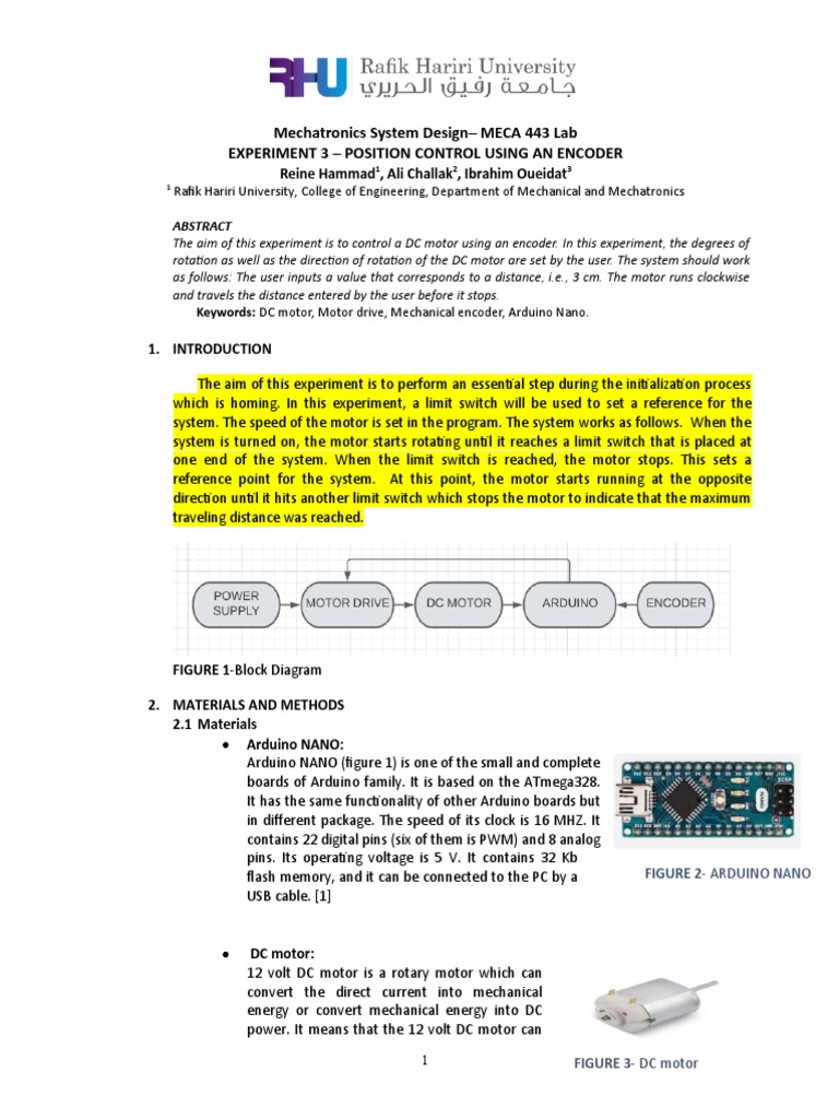Mechatronics System Design - MECA 443 Lab Experiment 3 - Position ...
