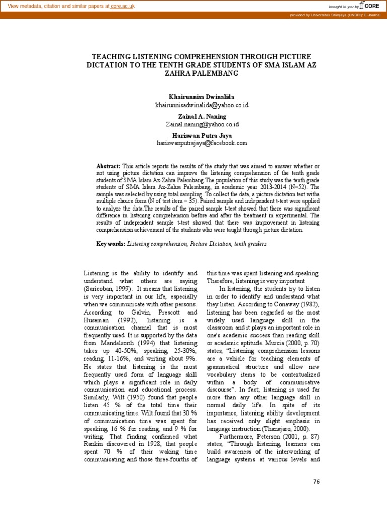 Dictation Paper | PDF | Reading Comprehension | Speech