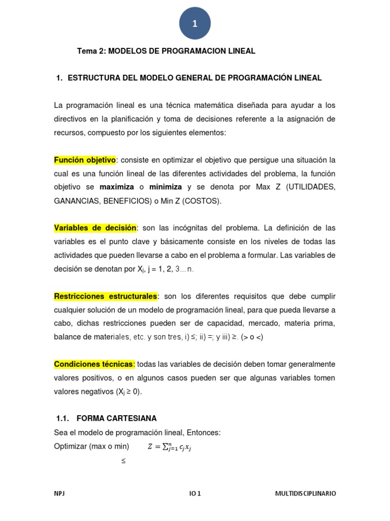 Modelos de Programación Lineal Explicados | PDF | Programación lineal ...
