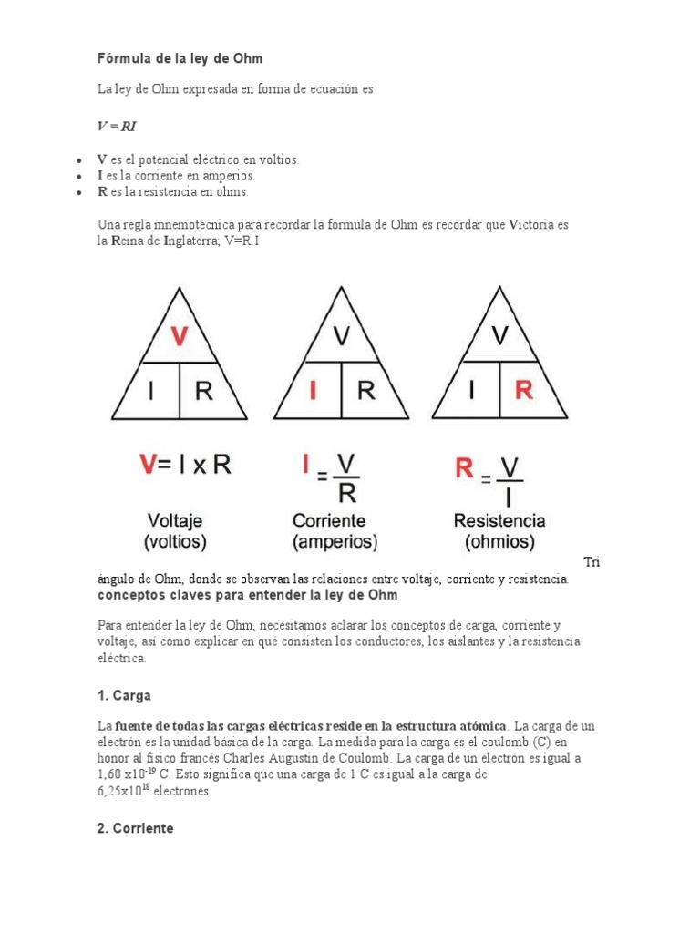 Fórmula de La Ley de Ohm | PDF | voltaje | Resistencia Eléctrica y ...