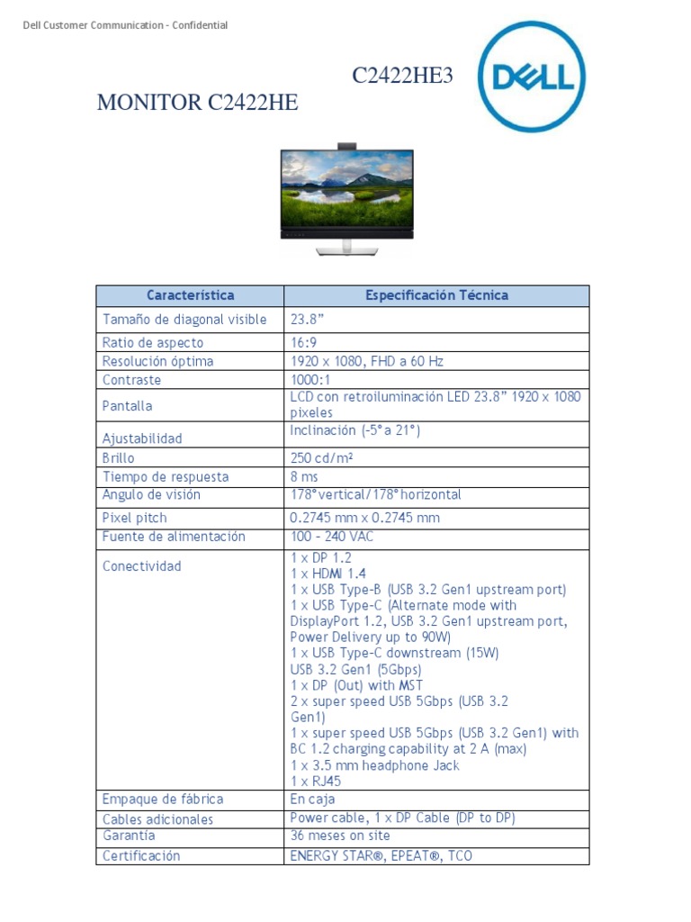 C2422HE3 Monitor C2422He: Característica Especificación Técnica | PDF