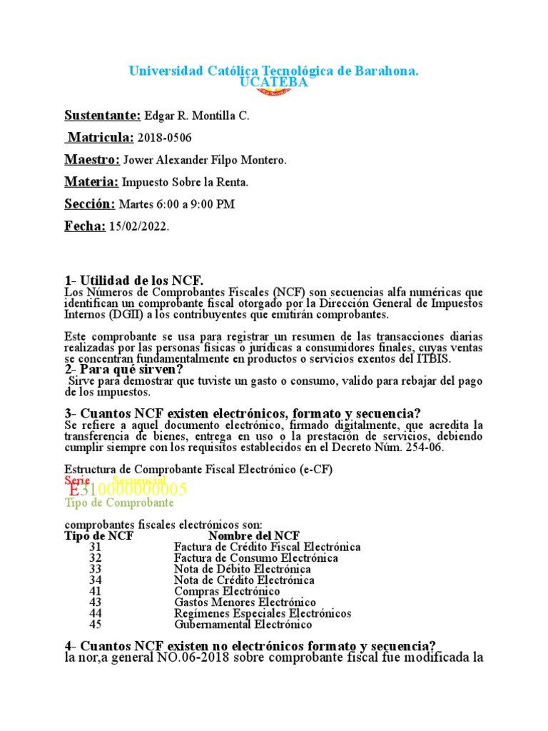 Números de Comprobantes Fiscales (NCF) | PDF | Impuestos | Tarjeta de ...