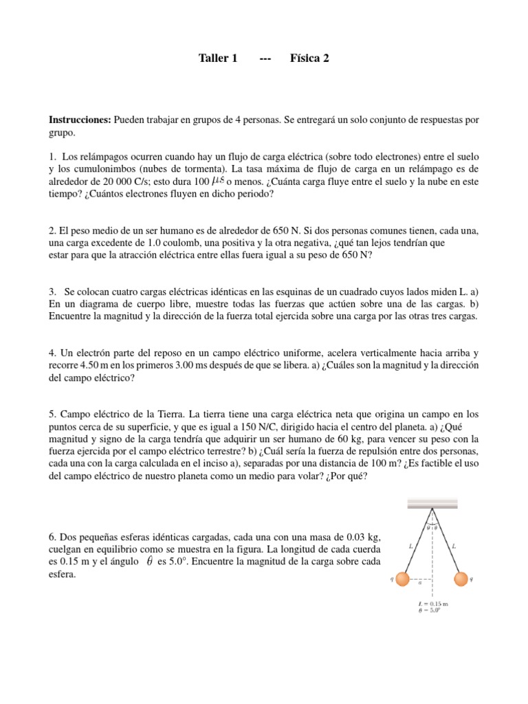 Taller 1 Fis2 | PDF | Electricidad | Campo eléctrico