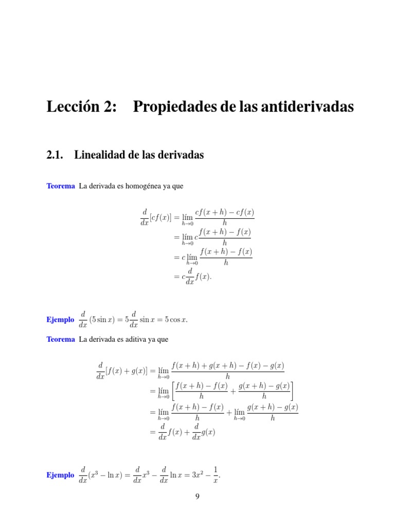 Lección 2 - Propiedades de Las Antiderivadas | PDF | Integral ...